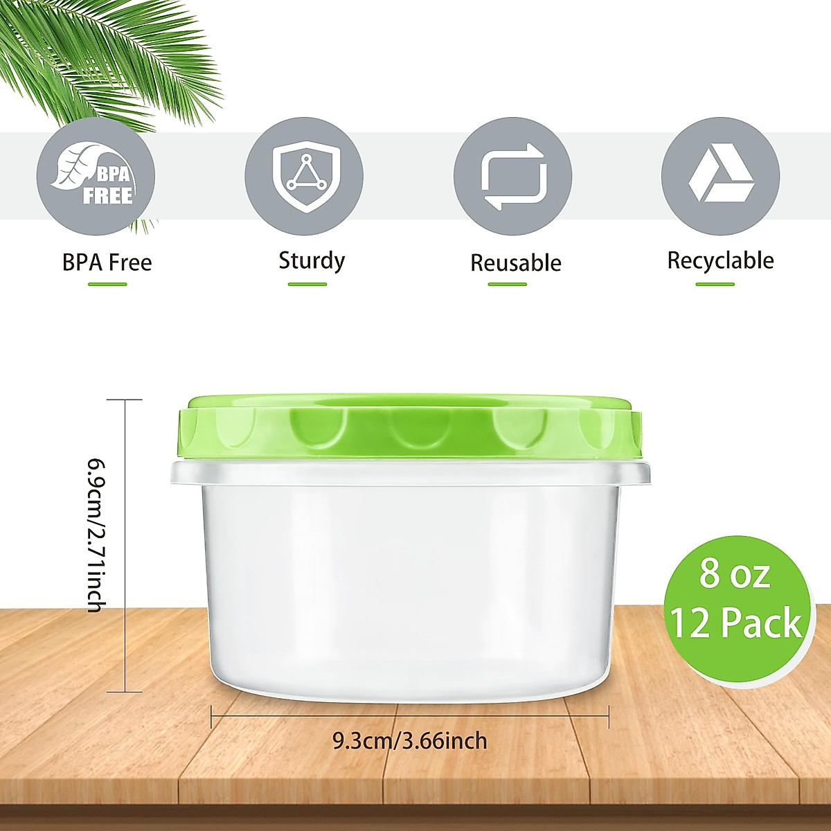 Zezzxu 12 Pack 8 oz Small Plastic Containers with Screw on Lids, Reusable Deli Containers Stackable Food Storage Jars, Microwave & Freezer Safe (Green)