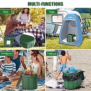 PAHTTO Portable Camping Toilet, Foldable Toilet for Adults with Detachable Phone Shelf and Toilet Paper Holder, Waterproof Porta Potty with Lid for Camping, Hiking, RV Travel, Road Trips, Car, Green