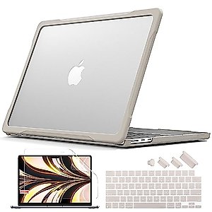 Batianda Ultimate Protection Case for M3 MacBook Air 13.6 inch 2022 2023 2024 Model A2681/A3113 Matte Carbon Fiber Edges Shockproof Anti-Scratch and Anti-Fingerprint with Keyboard Cover, Rock Gray