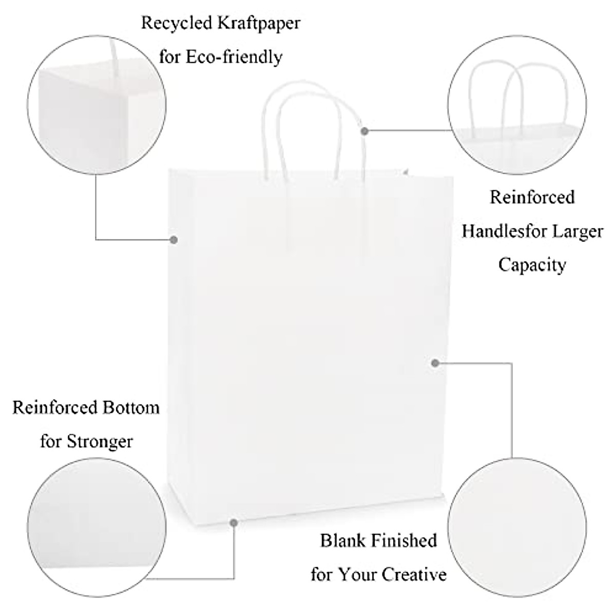 Yesland 90 Pcs White Paper Bags with Handles Bulk - 3 Sizes White Gift Bags and Kraft Paper Gift Bags - Paper Shopping Bags and Craft Bags for Shopping Packaging Retail Party Wedding, 10 x 4.7 x13 In