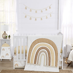 Sweet Jojo Designs Neutral Boho Rainbow Baby Girl Boy Unisex Nursery Crib Bedding Set Mustard Yellow Pumpkin Orange Bohemian Sunshine Modern Macrame Tassel Fringe Vintage Beige Gold Taupe Tan - 4pc
