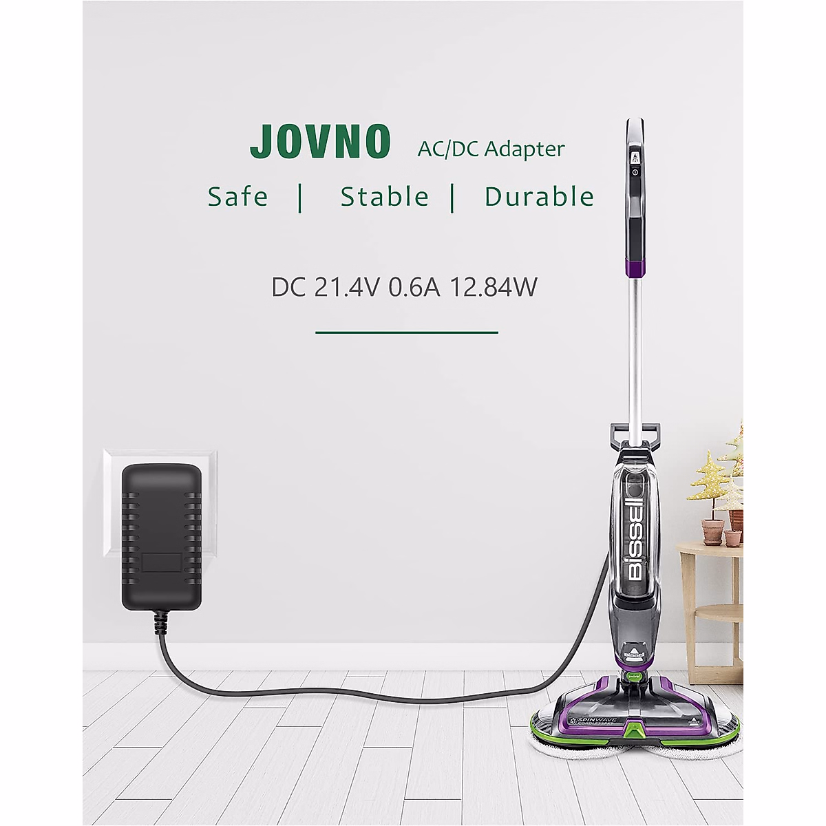 Power Cord Replacement Bissell SpinWave 2315 Charger for 23159 2315A 23158 23157 2307 SpinWave Cordless Hard Floor Mop 1614563 1611574 Charger, JOVNO 21.4V 600mA Adapter, 6.6ft Extra Long Power Cord