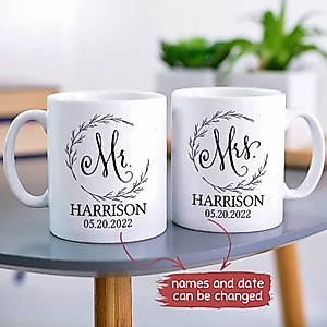 Yanria Personalized Mr and Mrs Mugs Set Of 2 Customized With Name Gifts For Couple, Mr & Mrs Mugs Set Gifts For Wedding/Valentine, Engagement Bridal Shower Gifts, Couple Mug Ceramic 11oz 15oz