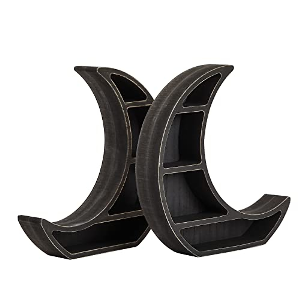 Farmlyn Creek 2 Pack Wooden Moon Shelf, Rustic Wall Home Decor, Crystal Holder for Stones Display and Essential Oils (10 x 10 x 2 in)