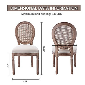 Virabit French Dining Chairs Set of 2, Rattan Farmhouse Upholstered Dining Chairs with Curved Backrest and Beautifully Carved Solid WoodFrame for Living Room, Kitchen, Restaurant