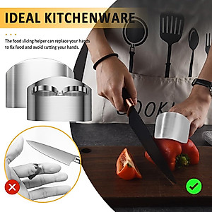 7PCS Finger Guards for Cutting Food - Stainless Steel Knife Cutting Finger Protector, Onion Holder for Slicing, Finger Cots, Thumb Guard Peelers, Onion Slicer, Knife Guard, Kitchen Tool