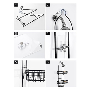 Gronda Shower Caddy Hanging Over Shower Head, Rustproof Anti-Slip Anti-Swing Black Shower Head Caddy Hanging for Inside Shower with Hooks and Adhesives