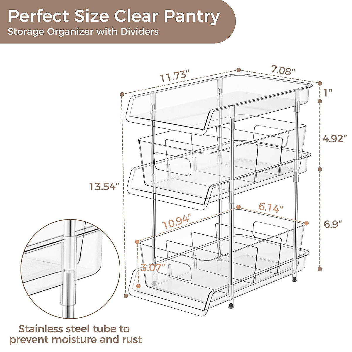 3 Tier Clear Bathroom Organizers, Pull Out Organizers and Storage, Slide Out Acrylic Drawer Organizer with 6 Dividers, Multi-Purpose Bathroom Organizer, Under Sink Organizer, Medicine Cabniet Bins