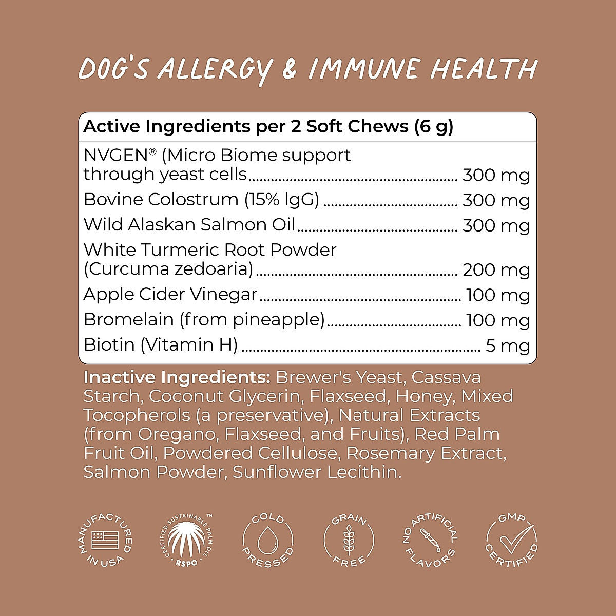 CYMBIOTIKA Dog Allergy and Immunity Supplement, Skin, Coat Health and Immune Support for Pet, Includes Omega Rich Wild Alaskan Salmon Oil, Supplements for Dogs, Salmon & Honey Flavor, 50 Chews