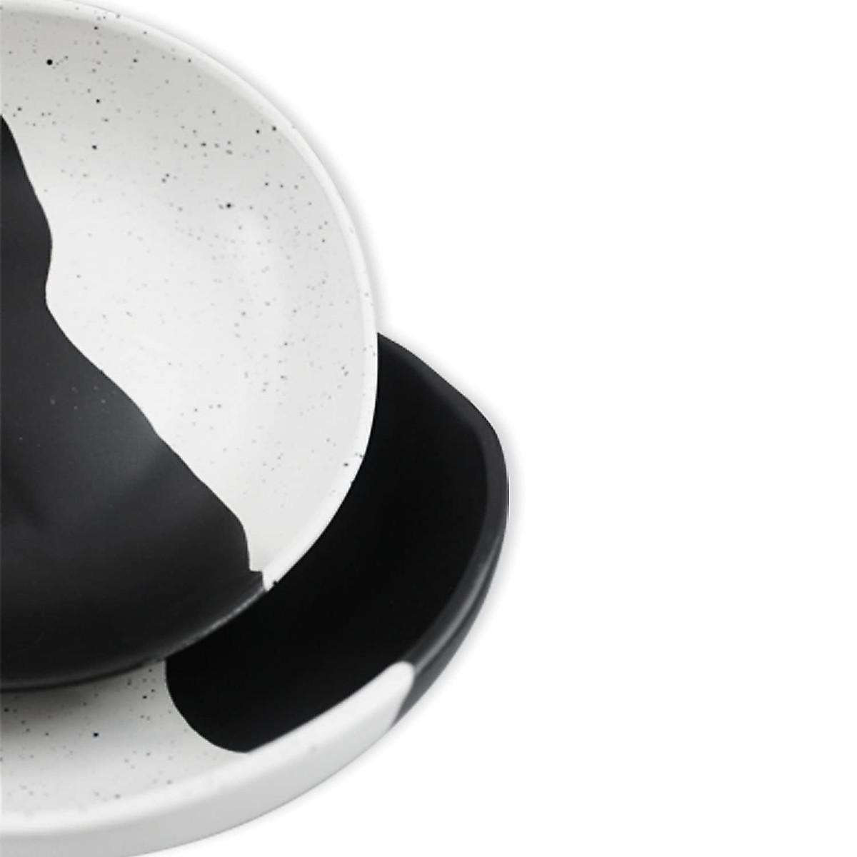 roro Handmade Ceramic Pasta Bowls - Set of 2, 7.5 Inch, Black & White Speckled Design, Yinyang Collection| Food-Safe, Lead-Free, Cadmium-Free | Unique Organic Freeform