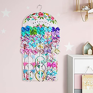 FIOBEE Bow Holder Headband Holder Organizer Hair Accessories Organizer for Girls Hair Bows Hanger Wall Hanging Home Decor for Baby Girls Room, Flower