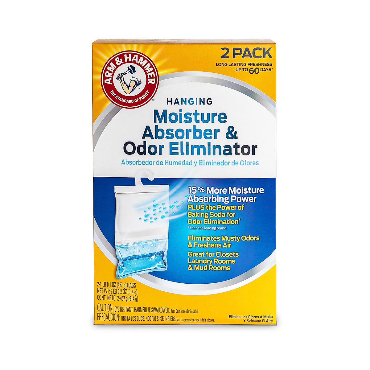 Arm & Hammer Fragrance Free Hanging Moisture Absorber Dehumidifier and Odor Eliminator 2 Pack - Traps Moisture for Fresher, Cleaner Air