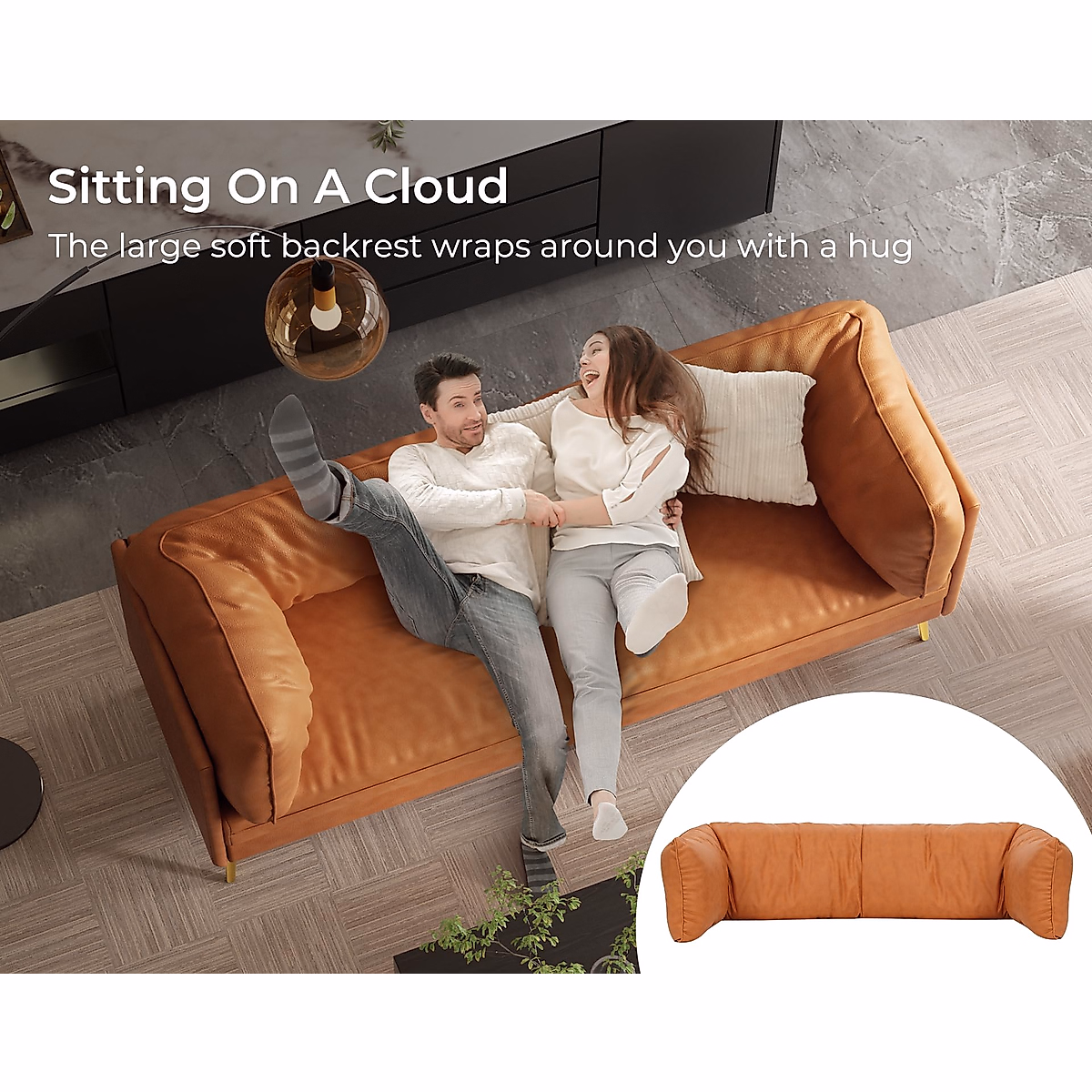 Vesgantti Leathaire Couch Loveseat Sofa, 73" Mid-Century Modern Couch with Deep Seat Comfort Cushions, Small Sofa Couches for Living Room, Bedroom, Office, Apartment, Tool-Free Assembly, Orange