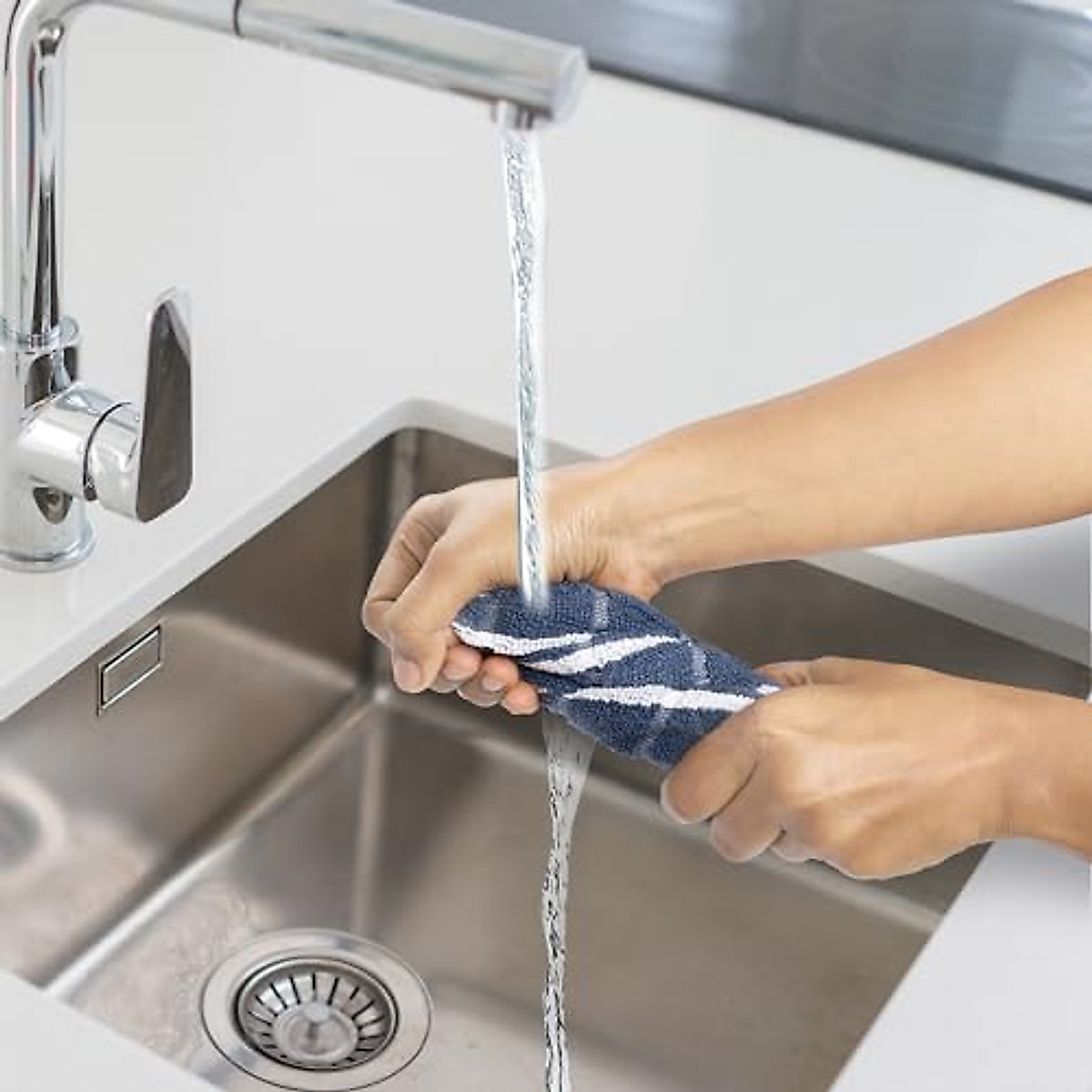 Urban Villa Dish Cloths Terry Cotton Pack of 6, Highly Absorbent Quick Drying Super Soft Premium Dish Towels for Kitchen with Hanging Loop Hand &amp; Tea Towels - 12x12 Inch, (Blue &amp; White, Checks)