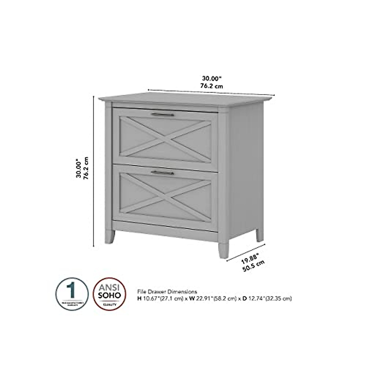 Bush Key West 2 Drawer Lateral File Cabinet, Cape Cod Gray