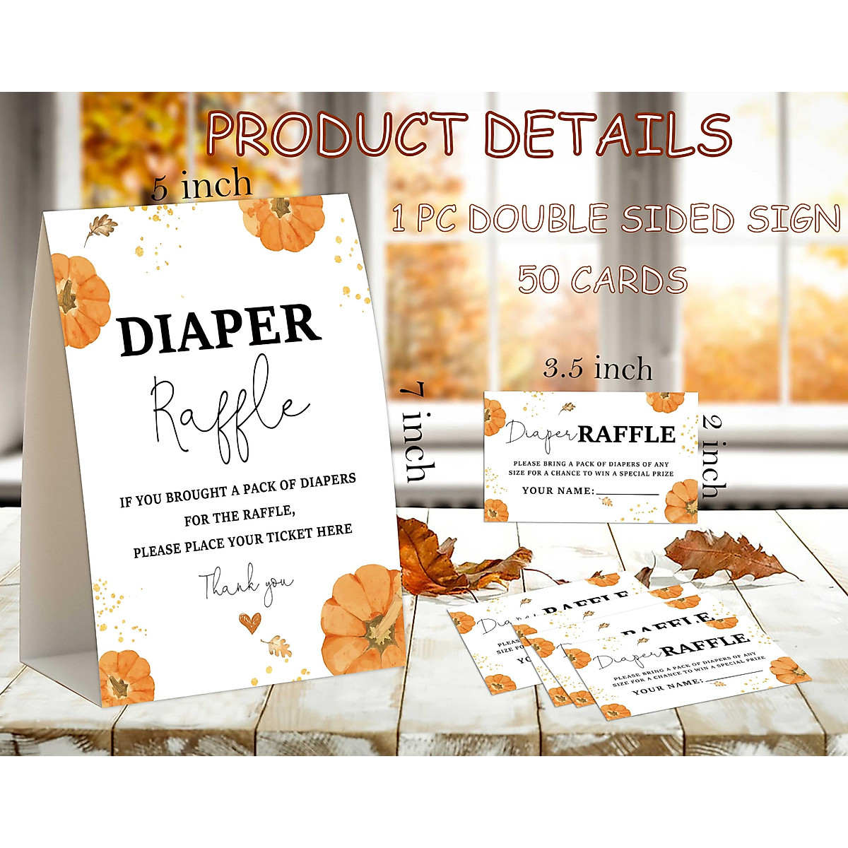Baby Shower Games - Little Pumpkin Diaper Raffle, 1 Sign and 50 Diaper Raffle Tickets, Gender Reveal Game, Fall Baby Shower Decoration Supplies (RNB05)