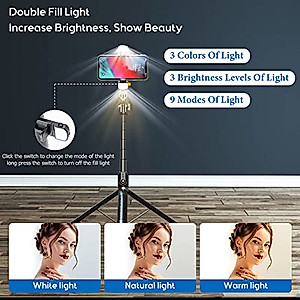 Selfie Stick Phone Tripod with Remote and LED Fill Lights - ASHINER 70 inch Heigh Cell Phone Holder for Travel, Vlogging, Live Streaming Video and Photos,Phone Stand Compatible with iPhone and Android