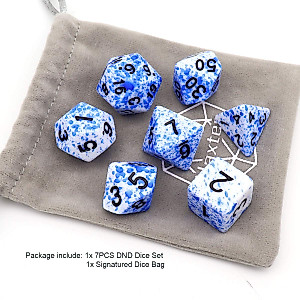Haxtec DND Dice Set 7PCS Blue Speckled Polyhedral D&D Dice for TTRPG Dungeons and Dragons-Blue Blood