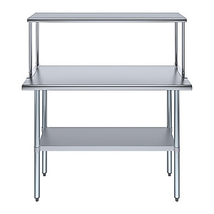 Stainless Steel Work Table with Wide Single Tier Overshelf | Metal Kitchen Prep Table & Shelving Combo (18" x 48" Work Table + 12" Overshelf)