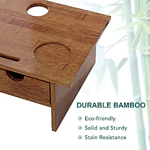 WAYTRIM Bamboo Wood Monitor Stand Ergonomic Computer Riser with Storage Organizer Drawers Desktop Laptop Shelf Risers Cellphone Stand for Home and Office Use, Classic Antique Brown