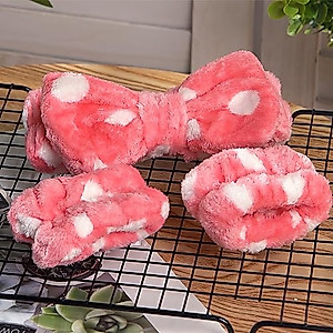 Shindel 6PCS Makeup Headband Set, Bow Hair Bands with Wristbands Coral Fleece Face Wash Headbands for Women Spa Makeup Shower Skin Care Yoga