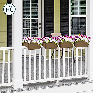 The HC Companies 24 Inch Deck Railing Planter Box - Decorative Lightweight Weatherproof Plastic Plant Pot for Outdoor Balcony, Porch, Garden, Fence, Chocolate