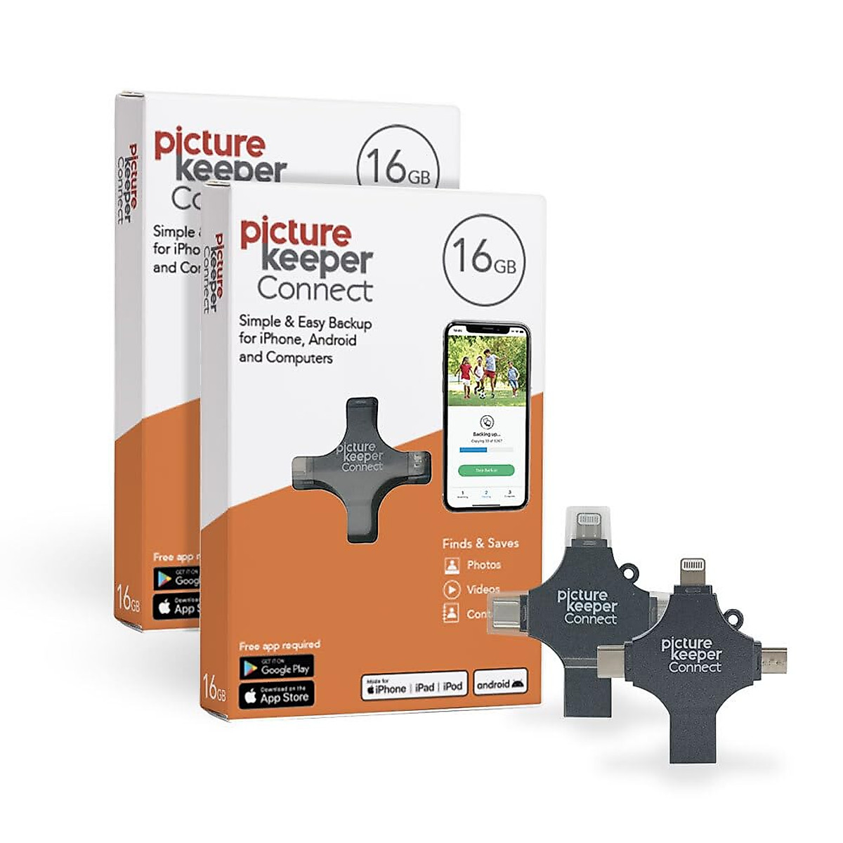 Picture Keeper Connect Photo & Video USB Flash Drive for Apple, Android, & PC Devices, 16GB Thumb Drive, 2 Pack