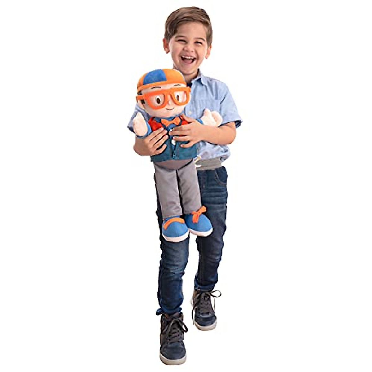 Blippi Get Ready and Play Plush - 20-inch Dress Up Plush with Sounds, Teaches Children to Tie Shoes, Button Shirts, Snap Suspenders, Zip Vest-Jacket, Roll Sleeves and Socks and More - Amazon Exclusive