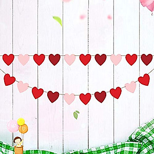 Heart Garland Banner,Red Heart Felt Banners Garland for Fireplace,Use for Valentines Day Decor,Anniversary, Wedding, Engagement Party Home Decor