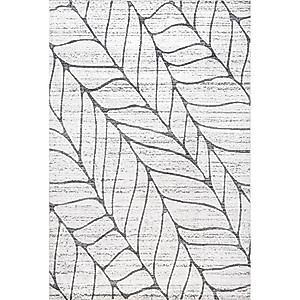 nuLOOM Lanette Abstract Leaves Machine Washable Area Rug, 8' x 10', Light Grey
