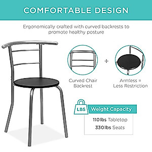 Best Choice Products 3-Piece Wooden Round Table & Chair Set for Kitchen, Dining Room, Compact Space w/Steel Frame, Built-in Wine Rack - Black/Silver