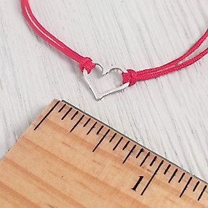 Claudia Lira Joyas Red Womens Friendship Bracelet, Small Handmade Sterling Silver 925 Open Heart Shaped Charm, Pull Adjustable Kindred Cord Thread. Handmade Heart Gift Set