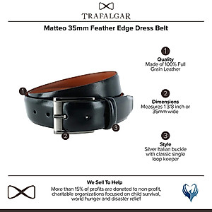 Trafalgar Men's Matteo 35mm Feather Edge Dress Belt, 36, Black
