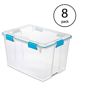 Sterilite 80 Quart Clear Plastic Stackable Storage Container Box Bin with Air Tight Gasket Seal Latching Lid Long Term Organizing Solution, 8 Pack