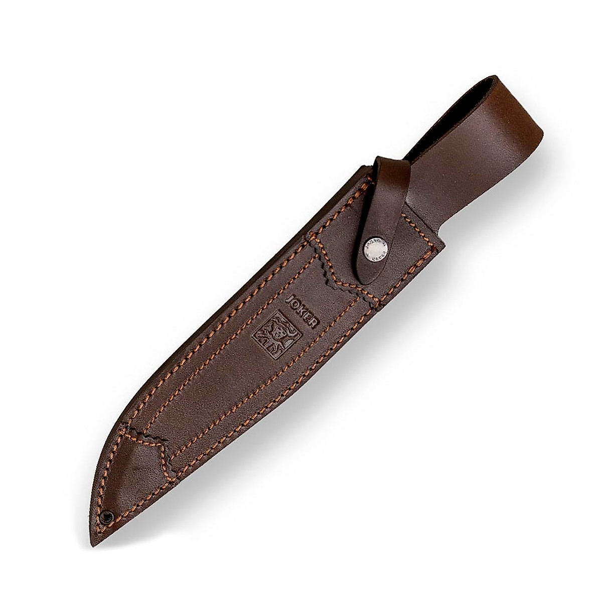 Joker Bowie Hunter’s Knife 9.45” CC139 with Stainless Guard, Deer Antler Handle, Straight Blade of 9.25 inches, 554 gr, Brown Leather Sheath, Tool for Fishing, Hunting, Camping and Hiking