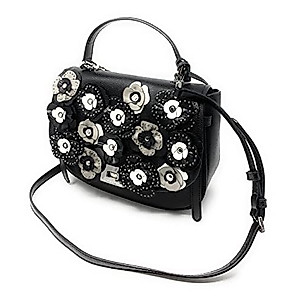 Michael Kors CASSIE Large TH Satchel Leather Handbag Bag, Black/Floral