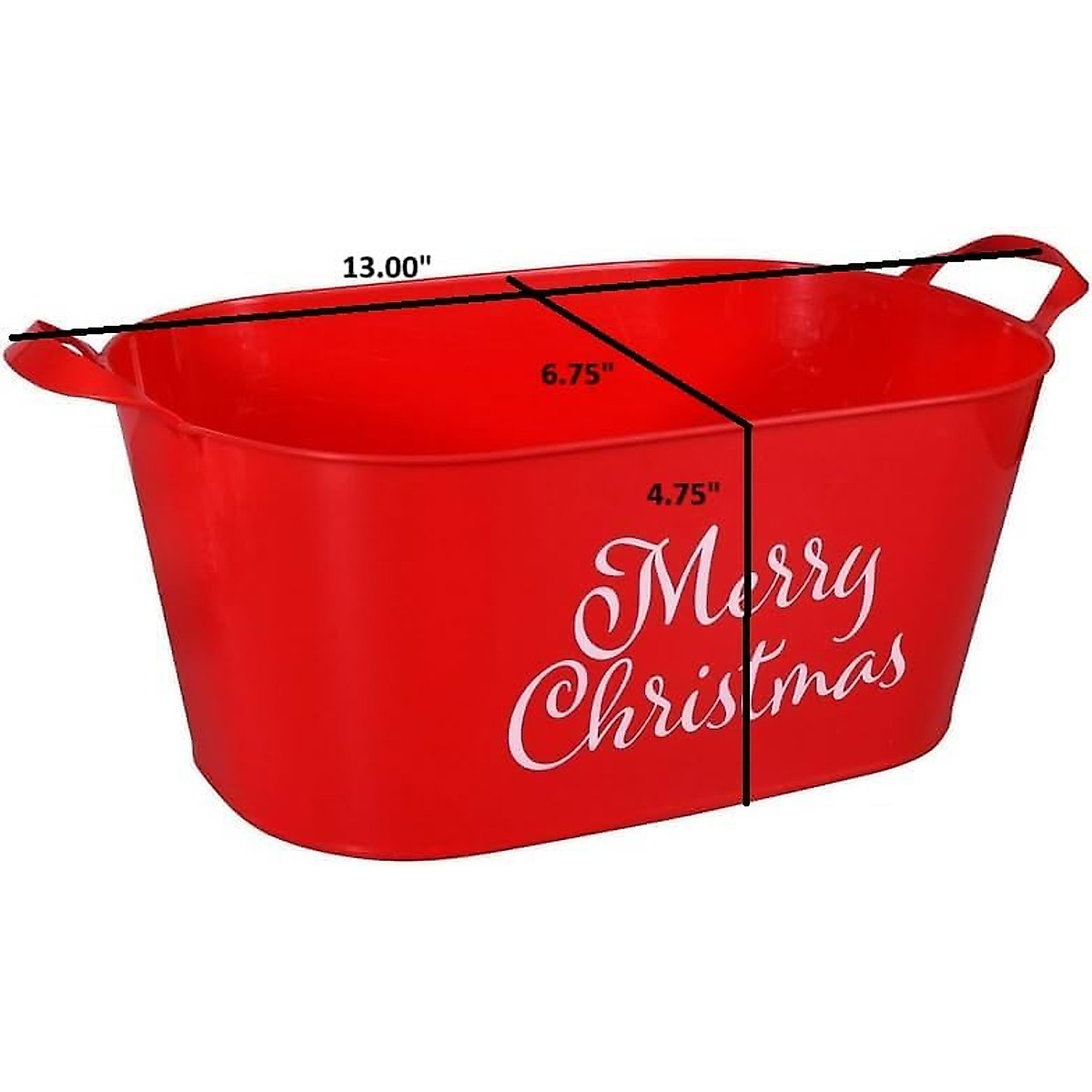 Merry Christmas Red Oval Bucket with Handle Sentiment Plastic Buckets Handles Gifts Gift Baskets Storage Organizer Containers Party Favor Xmas Holiday Decorations