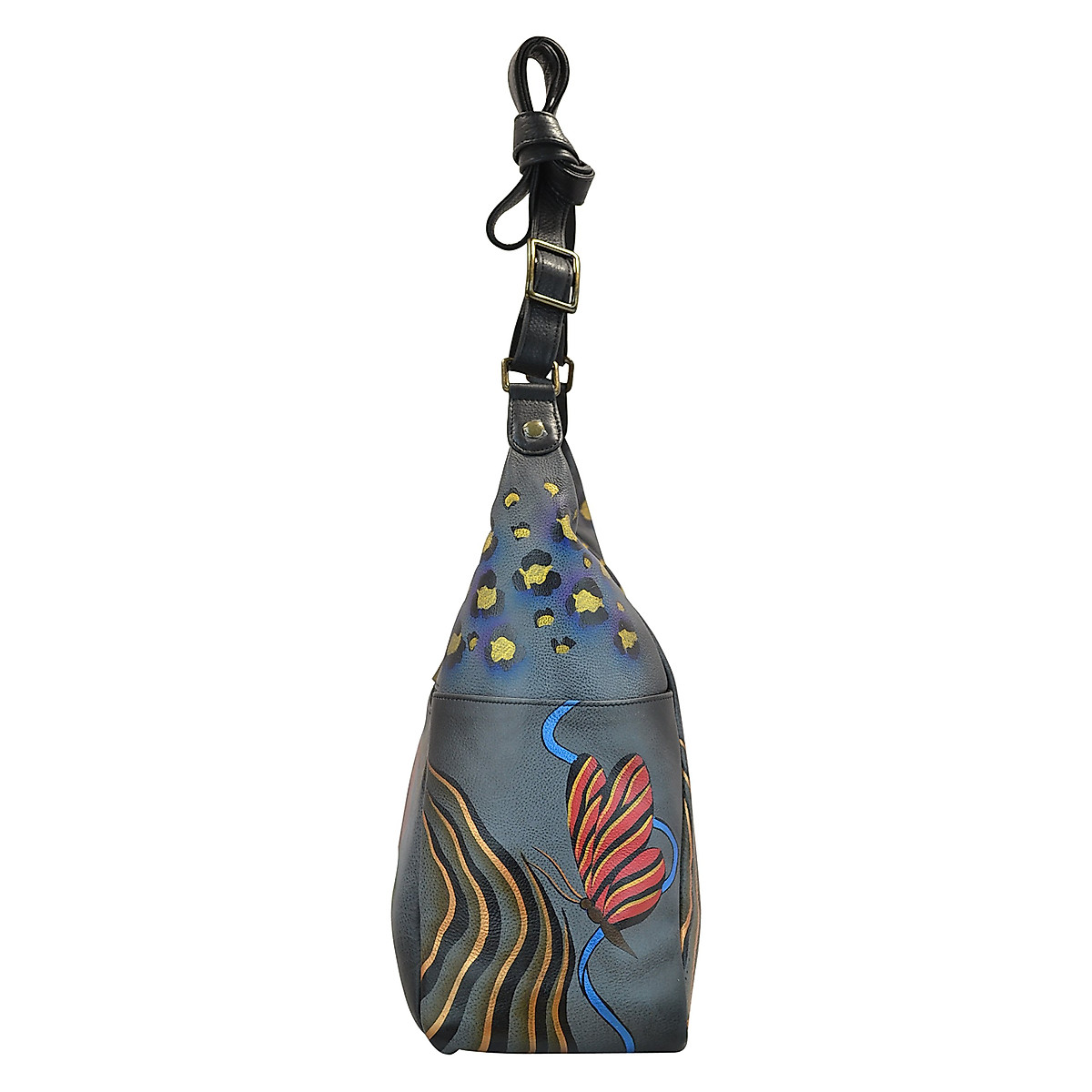 Anna by Anuschka womens Large Multi Pocket Hobo Handbag Genuine Leather, Rose Safari Grey, No Size US