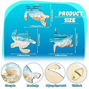 Tatuo Summer Coastal Wall Decor Beach Wall Art Decor Blue Sea Turtle Surfboard Seahorse Starfish Seashell Conches Crabs Sea Life Decor for Bathroom Bedroom Home(3 Pcs, Fresh Turtle Style)