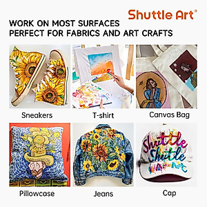 Shuttle Art 24 Colors Fabric Paint, 60ml/2oz Bottles, Permanent Soft Fabric Paint for Clothes with Brushes &Stencils, Non-Toxic Textile Paint for T-Shirts, Shoes, Jeans, Bags, DIY Projects & Crafts