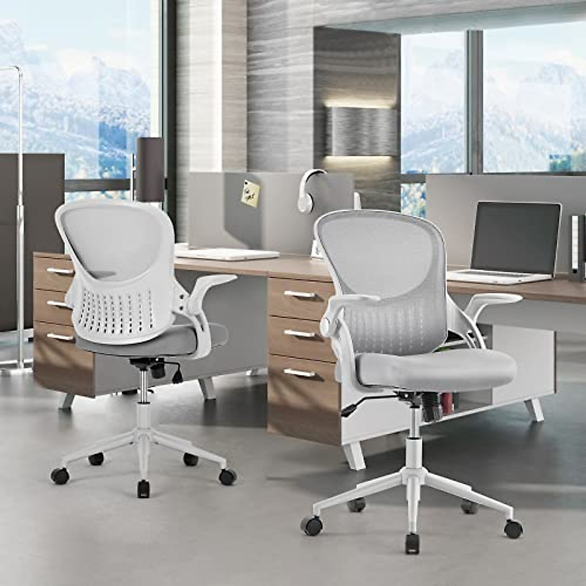 Office Chair Ergonomic Home Office Desk Chair Mesh Computer Chair Height Adjustable Executive Chair Task Chair with Armrests Flip-up,Grey