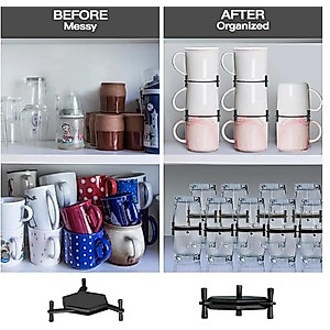 Coffee Mug Organizers and Storage, Kitchen Cabinet Shelf Organizer - Cupboard and Pantry Organization, Expandable Stackable Gadget for Tea Cup and Coffee Mugs, Save Space, Organize(black)