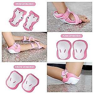 Protective Gear Set for Kids Knee Pads Elbow Pads Wrist Guards with Adjustable Strap for 3-10 Years 3 in 1 for Cycling/Skateboarding/Inline Skating/Scooter/Roller Skating/BMX Bike Sports …