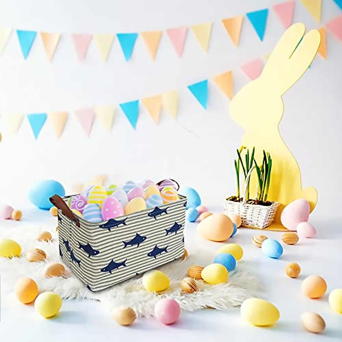 CLOCOR Rectangular Shark Storage Basket,Collapsible Cute Pattern Kids Toys Bin,Waterproof Coating Storage Box with Handles for Bathroom,Shelf Basket (Shark)