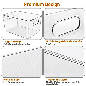 5 PACK Clear Plastic Storage Bins –Pantry Organization and Storage Bins-Cabinet Organizers-Fridge Organizer-Household Food Storage Baskets for Countertops, Refrigerator, Bedrooms, Bathrooms