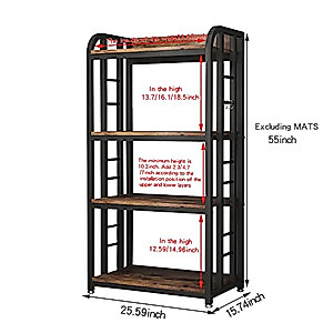 lovemanxi 4-Tier Kitchen Baker's Rack , Free Standing Microwave Oven Stand Utility Storage Shelf Island Coffee Bar for Living Room, Home Office（Rustic Brown）, (xishk-x12)