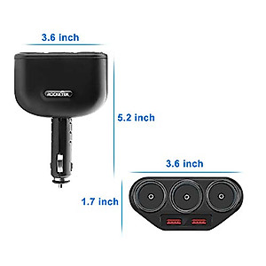 Rocketek 3-Socket 2-Port USB Quick Charge 3.0 Car Charger Splitter Adapter,120W 12V/24V DC Outlet Multi Socket Car Cigarette Lighter Splitter QC3.0 Dual Car Charger Power Outlet Splitter Extender