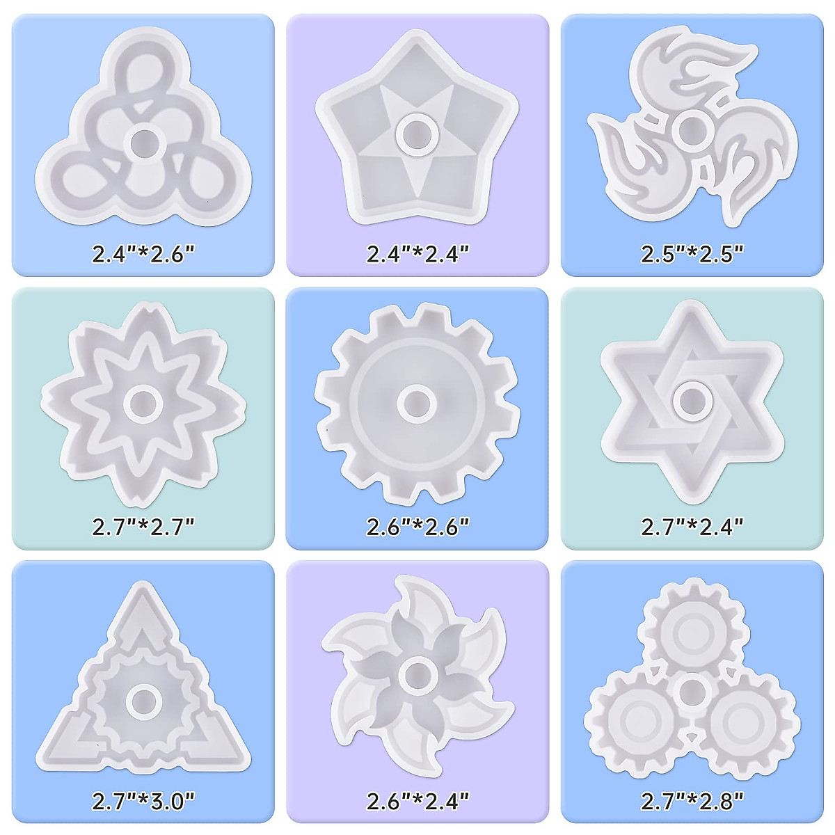 NiArt Fidget Finger Spinner DIY Epoxy Resin Casting Silicone Mold Kit 9 Molds with 10 Bearings Set, Stress Reliever Hand Fidget Toy Gifts for Kids and Adults Art Crafts Home Decorations Jewelry