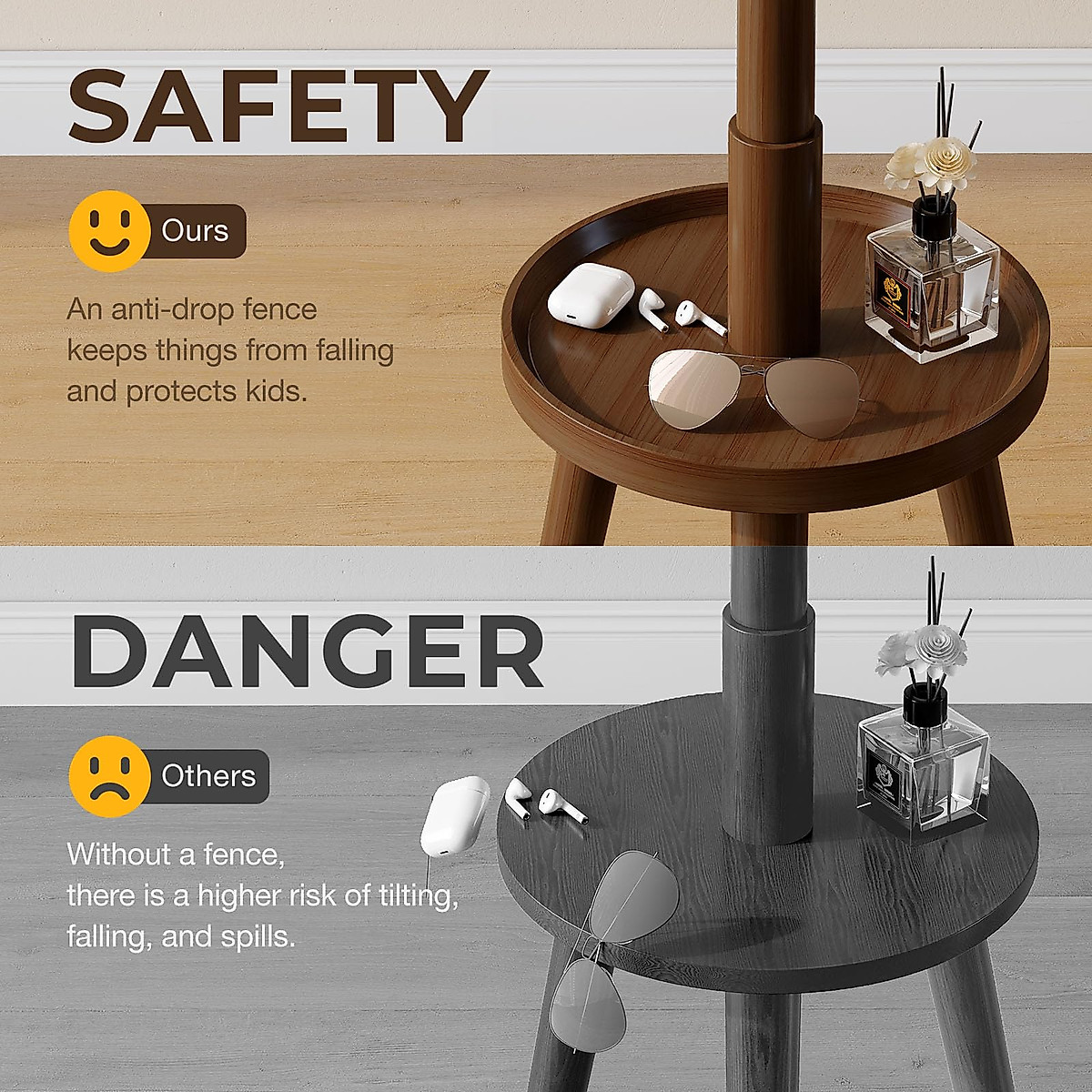 GREENSTELL Coat Rack with 8 Hooks, Wooden Coat Rack Freestanding with Shelf, Coat Tree with 4 Height Options 50.5"-72.6", Coat Hanger Stand for Bags, Clothes, Umbrellas, Hats, in Home, Brown