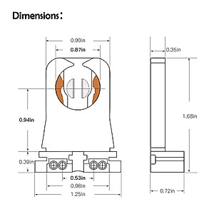 G13 T8 Bi-pin Socket Tombstone Lamp Holder Non-shunted Turn Type JOMITOP for LED Fluorescent Tube Replacement(NO Wire) 50 Pack